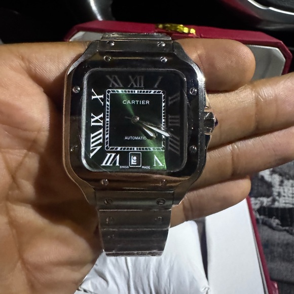 Cartier | Accessories | Cartier Silver Timepiece With Deep Green Face ...